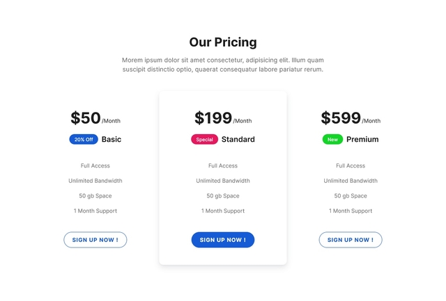 Bootstrap Pricing Tables Sections and Snippets