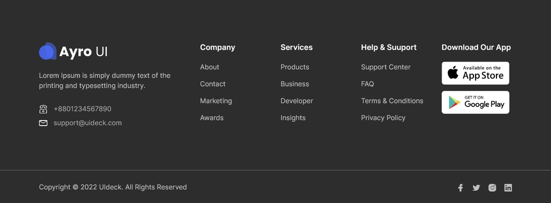 Bootstrap Footer Sections and Snippets