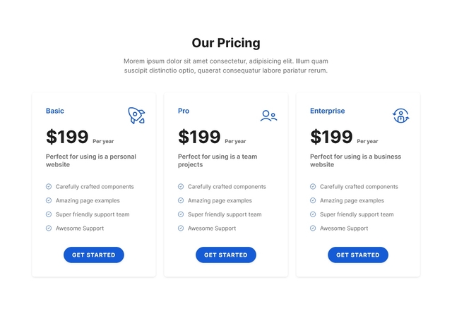 Bootstrap Pricing Tables Sections and Snippets