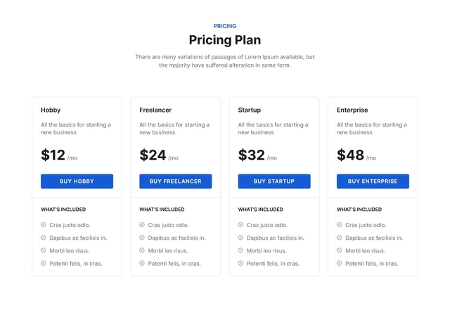 Bootstrap Pricing Tables Sections and Snippets