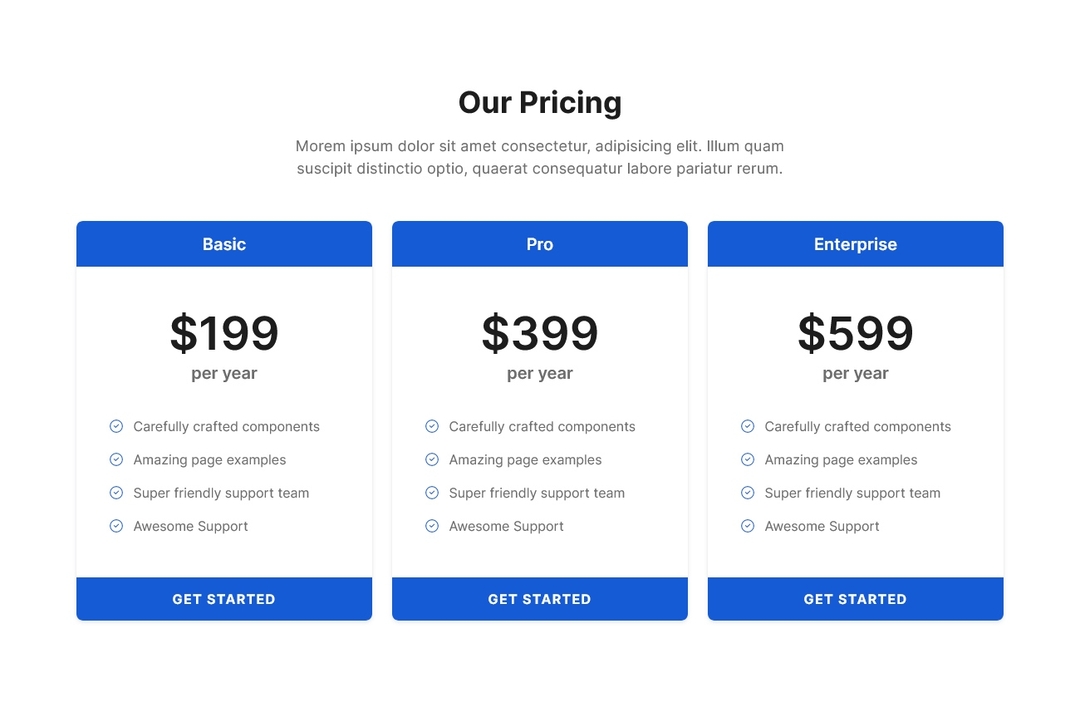 Bootstrap Pricing Tables Sections and Snippets