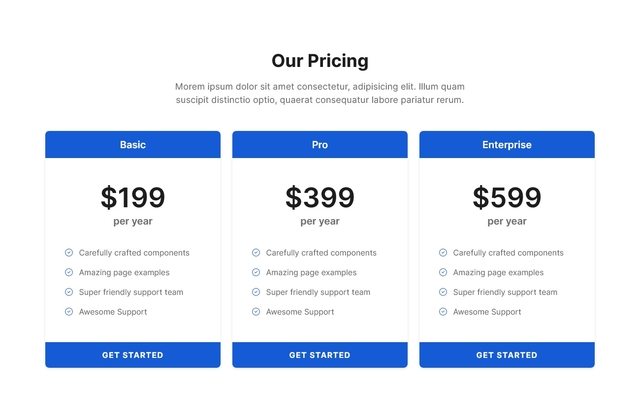 Bootstrap Pricing Tables Sections and Snippets
